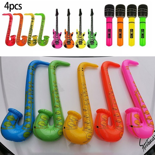4PC INFLATABLE MUSIC INSTRUMENTS GUITAR/SAXOPHONE/MICROPHONE COLORFUL ...
