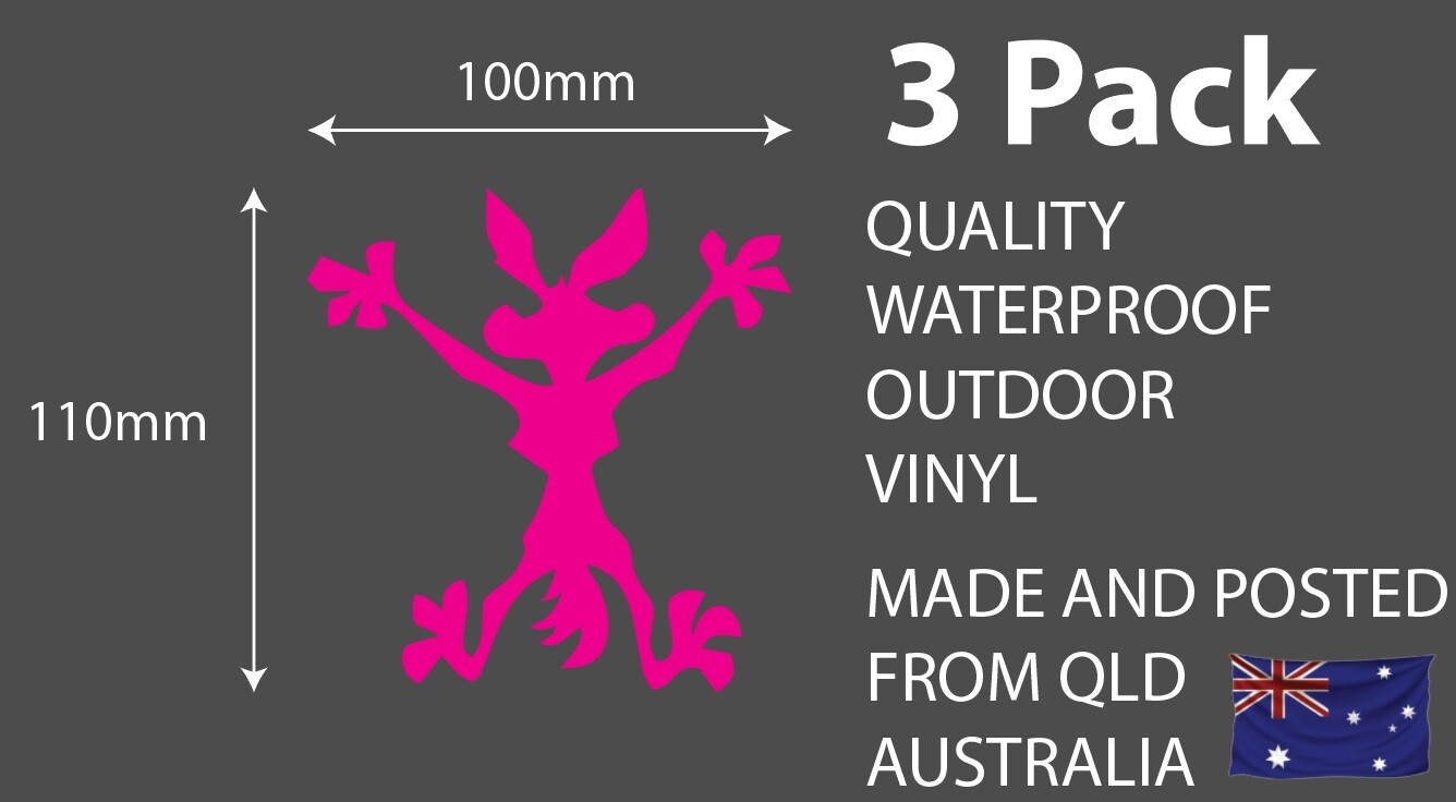 3 x WIL E COYOTE RED Stickers 100x110mm Dent Cover Caravan Ute 4x4 ...