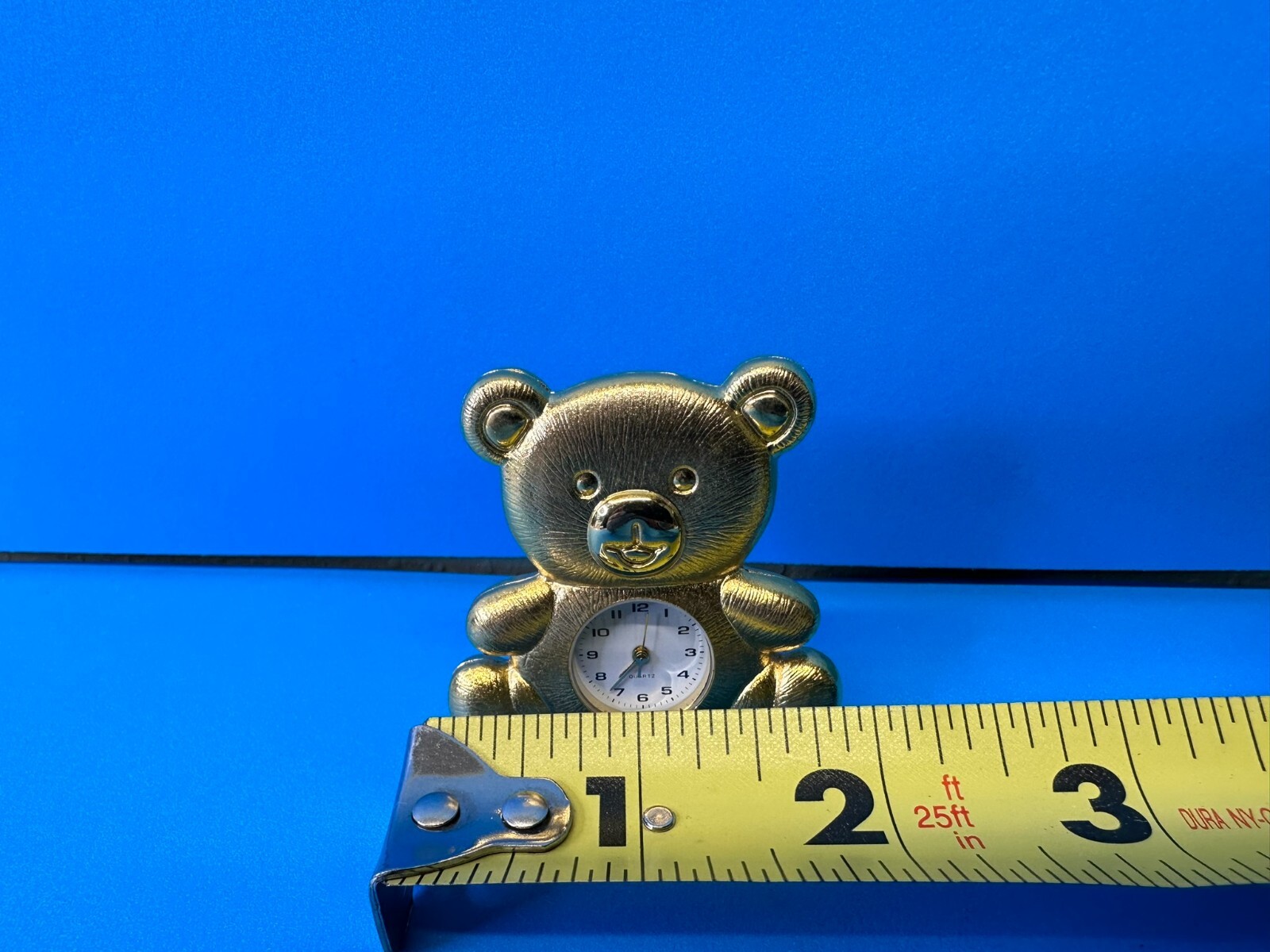 Minature Brass Gold Quartz Clock Mini Collectible Teddy Bear Vintage ...