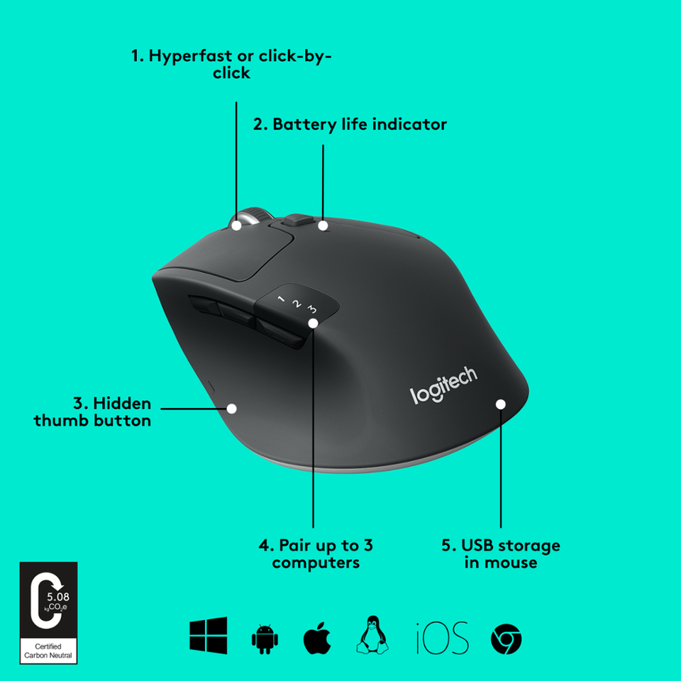 Logitech M720 Triathlon Multi-Device Wireless Bluetooth Mouse - Black ...