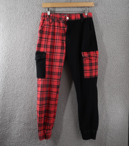 Hot Topic Pants Womens Medium Juniors Black Red Plaid Split Cargo ...