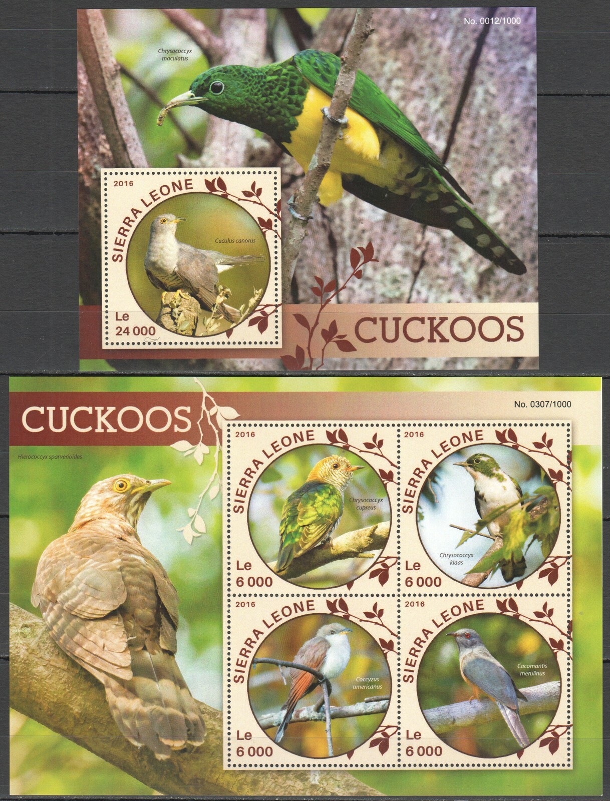 ST436 2016 SIERRA LEONE BIRDS FAUNA CUCKOOS KB+BL MNH STAMPS | eBay UK