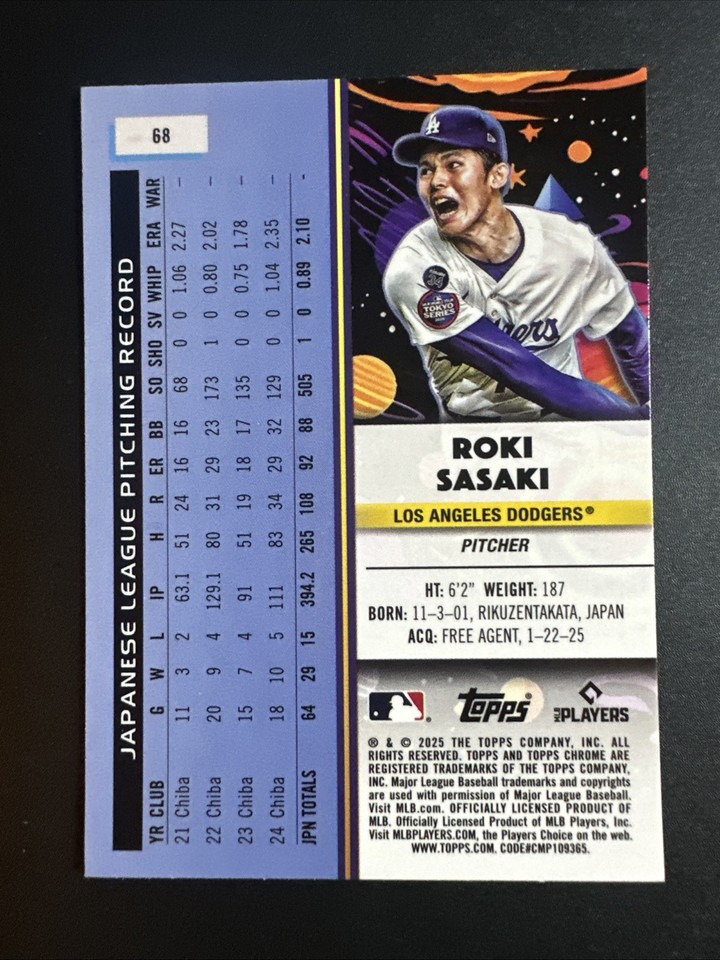 2025 Topps Chrome Cosmic Baseball Roki Sasaki Blue Moon RC /99 Dodgers ...