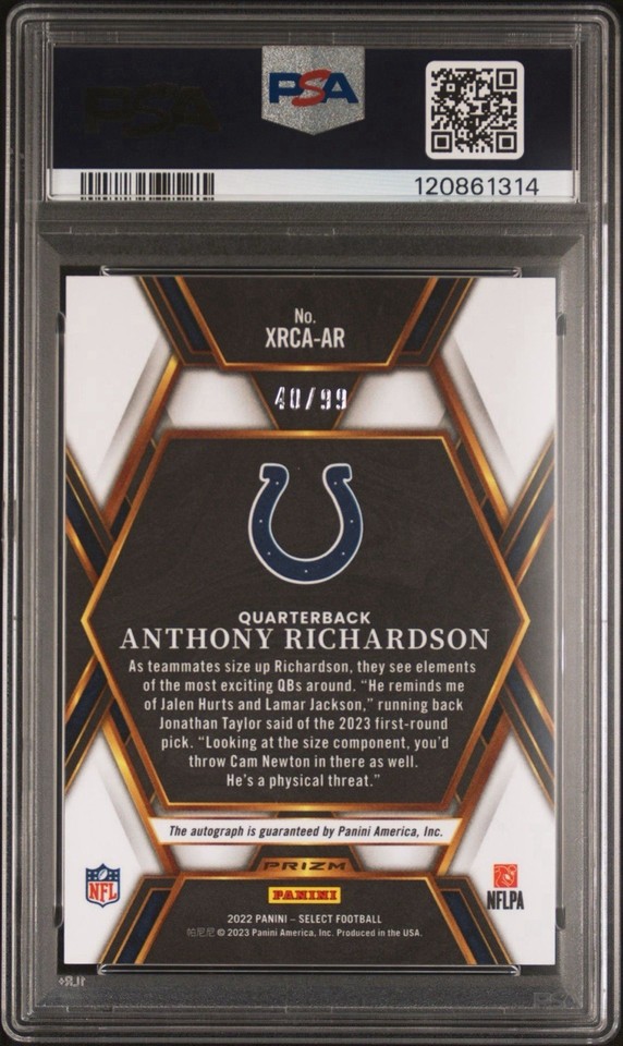 2022 PANINI SELECT 2023 SELECT XRC PRIZM AUTO ANTHONY RICHARDSON RC /99 ...