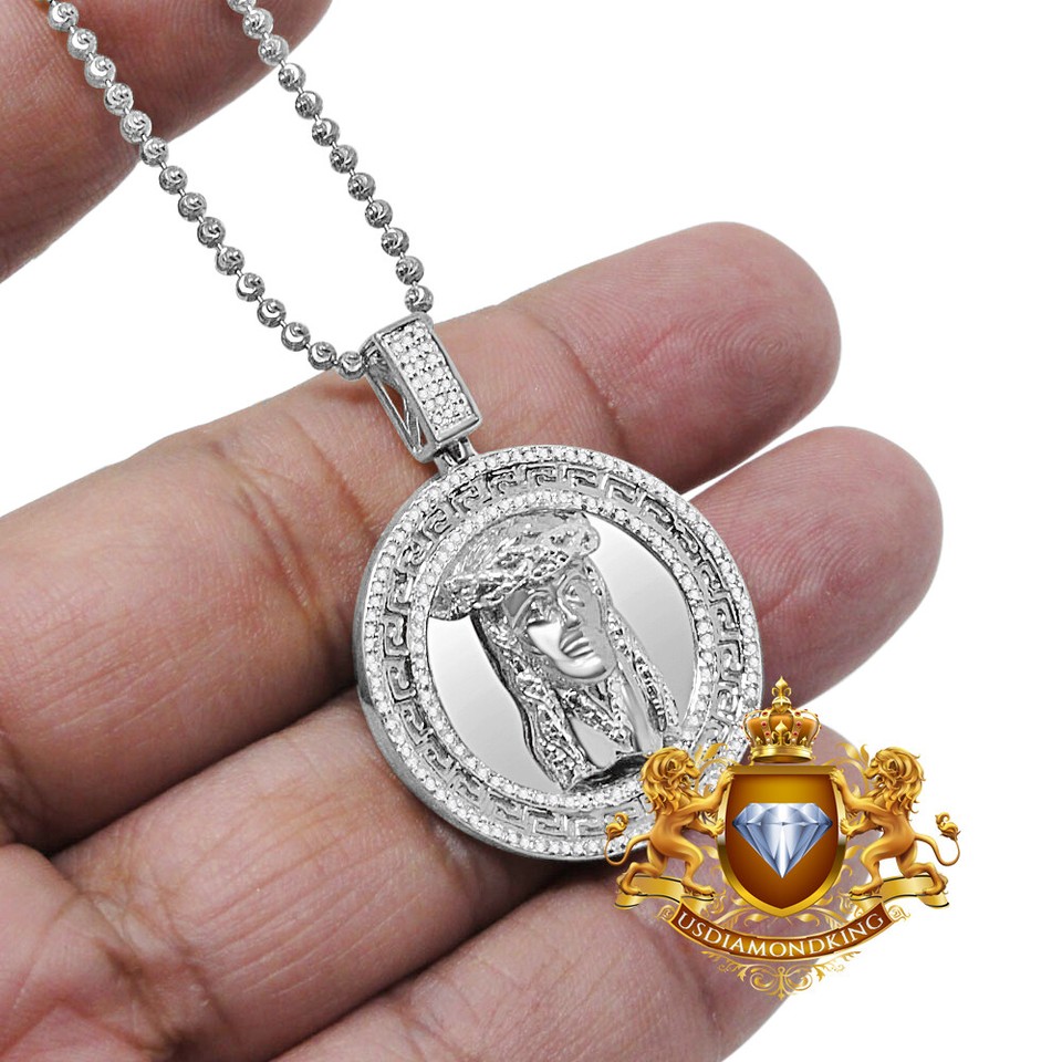 Real Genuine Diamond Jesus Face 10K White Gold Over Mini Charm Pendant ...