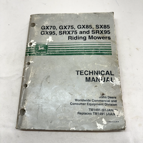 John Deere GX70,GX75,SRX75,SRX95 Riding Mower Technical Manual TM1491 ...