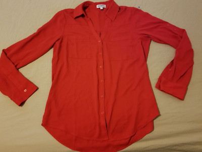 Womens Express Dress Shirt S Small Red Button Blouse Portofino | eBay