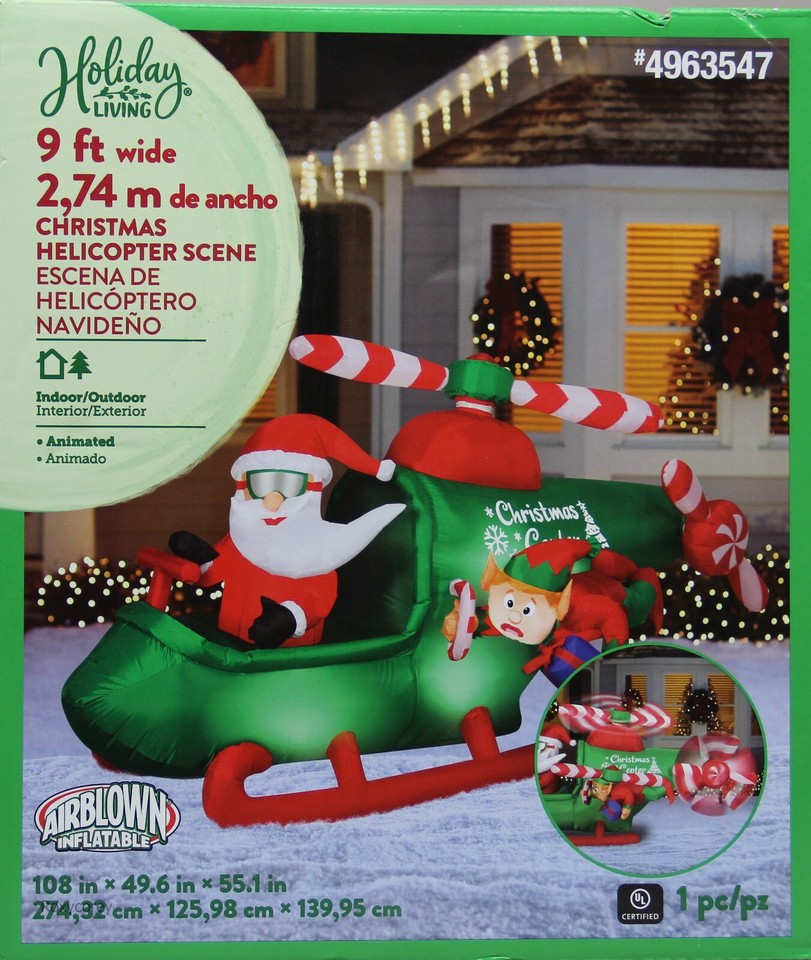 Gemmy 9 ft Wide Animatronic Christmas Helicopter Scene Airblown ...