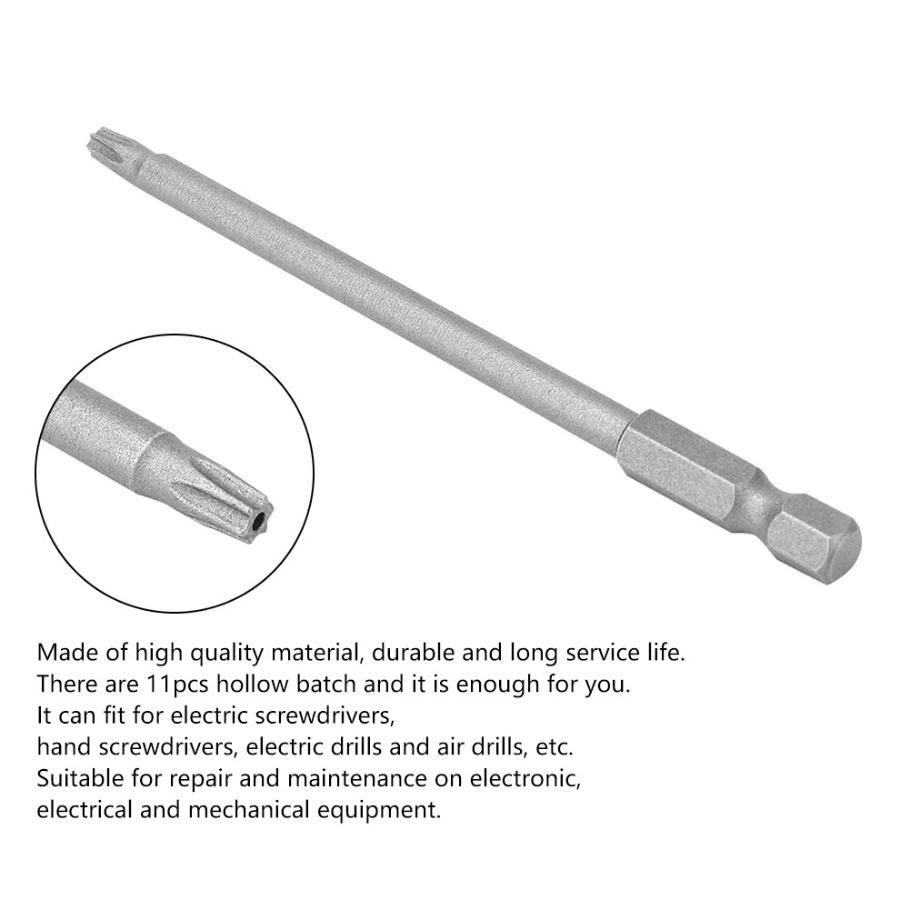 11Pcs 100mm Steel Star Type Hollow Batch Screwdriver Bit Set For ...