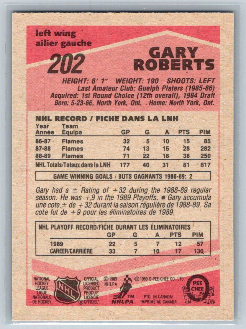 1989-90 O-Pee-Chee #202 Gary Roberts Calgary Flames Rookie Hockey Card ...