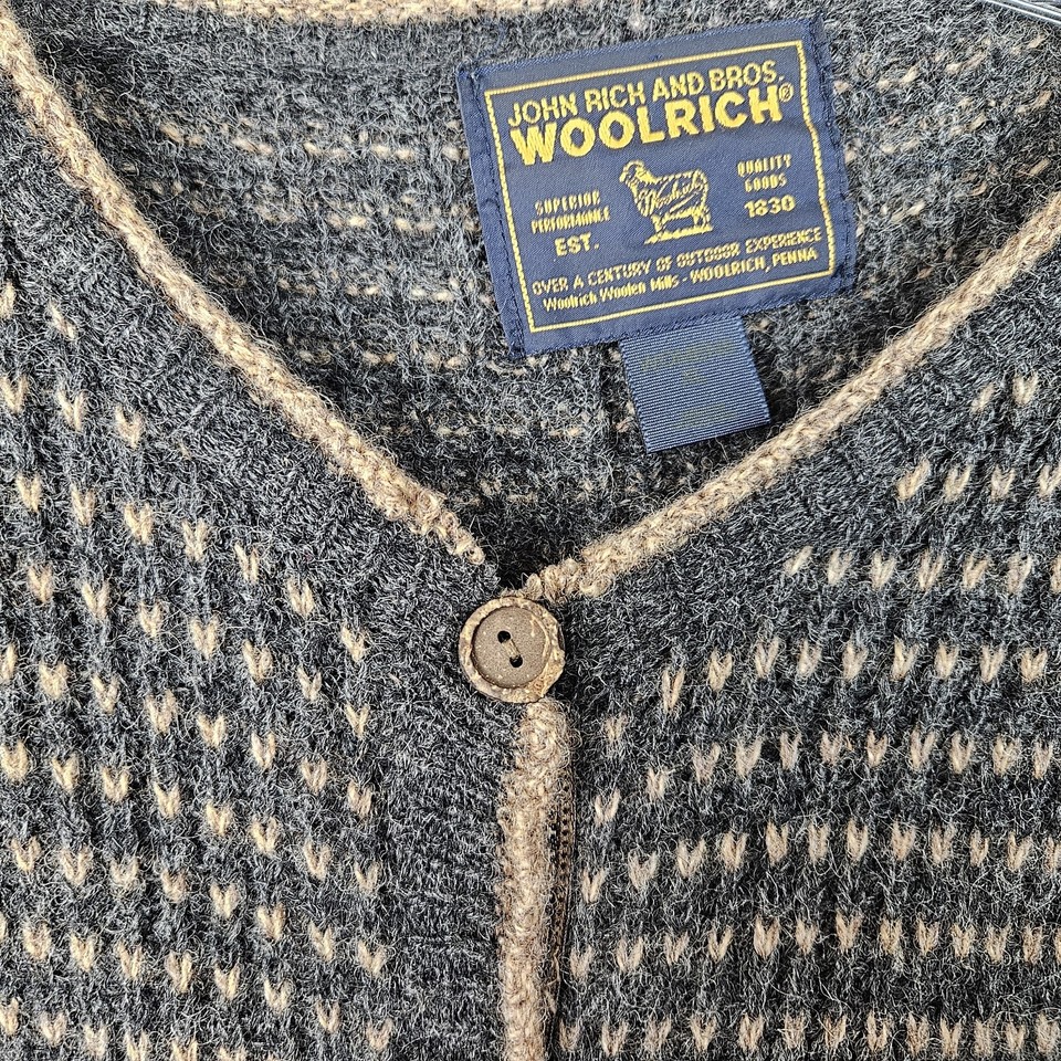 Woolrich Cardigan Sweater Sz Extra Large Brown Wool Knit Bird's Eye ...