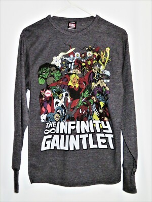 Vintage Mad Engine Thermal Shirt Marvel Infinity Gauntlet Graphics Mens ...