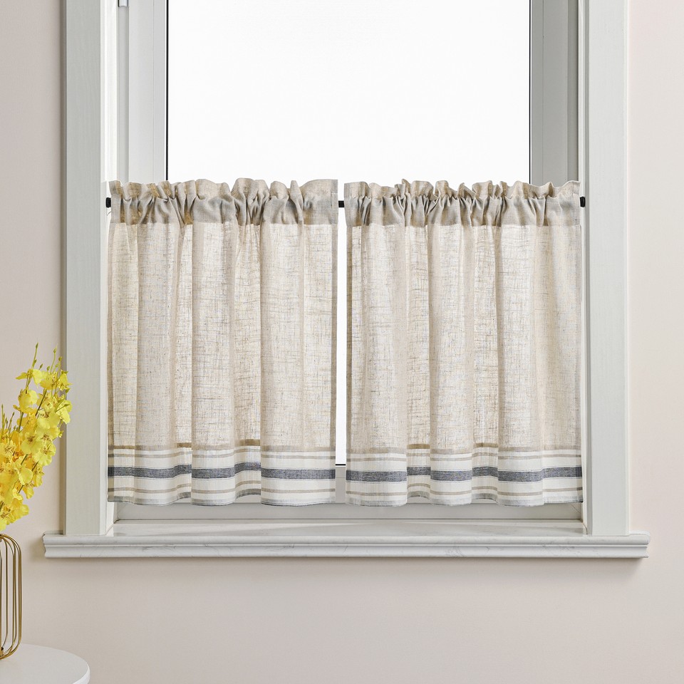 2pcs Flax Short Curtains Cafe Kitchen Small Net Curtains Valance Window ...