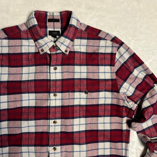 J Crew Soft Cotton Flannel Leather Patches Men's Medium Slim Fit Red ...