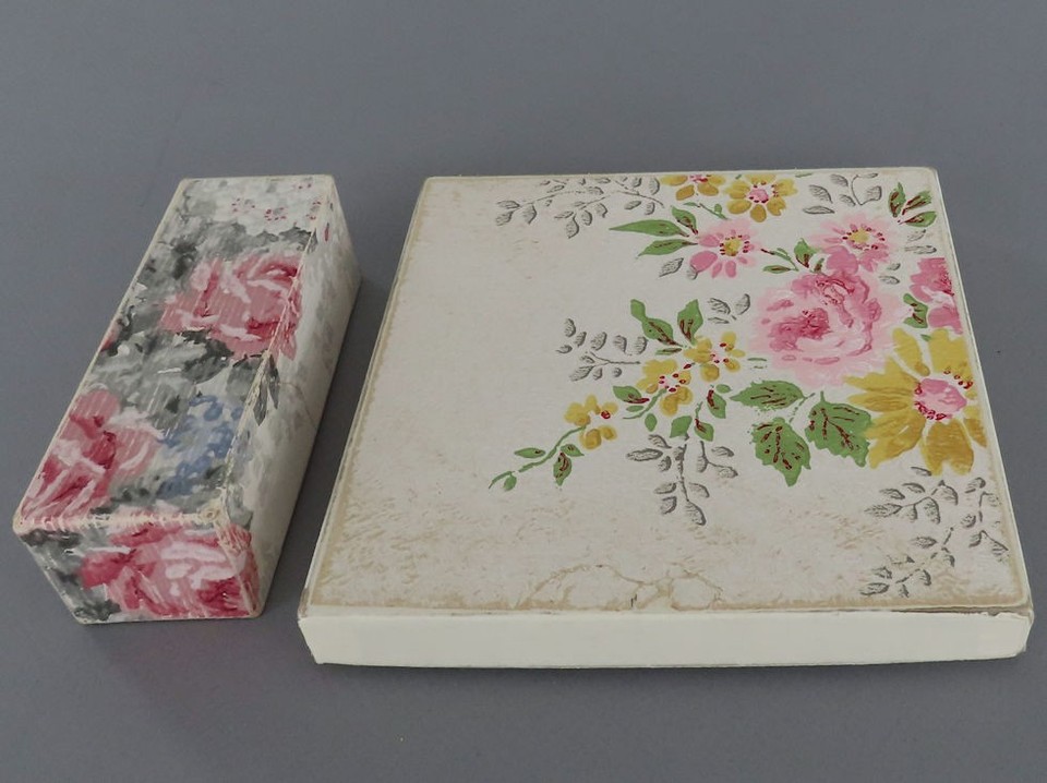 2 Small Vintage Cardboard Gift Boxes Pretty FLORAL Wallpaper Slightly ...