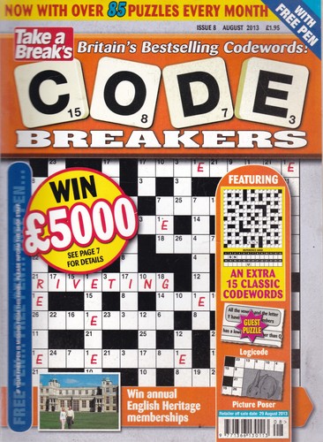 TAKE A BREAKS CODEWORDS CODEBREAKERS PUZZLE BOOK MAGAZINE ISSUE 8 AUGUST 2013 | eBay UK