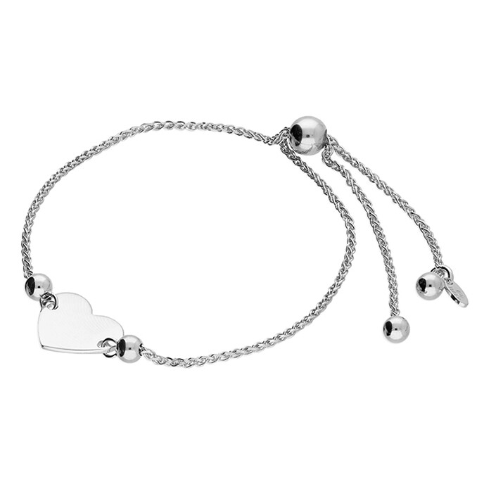 Ladies Sterling Silver Plain Flat Heart Slider Adjustable Drawstring ...