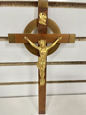 Vintage Crucifix INRI Jesus Catholic Wood And Brass 12” Christian Wall ...