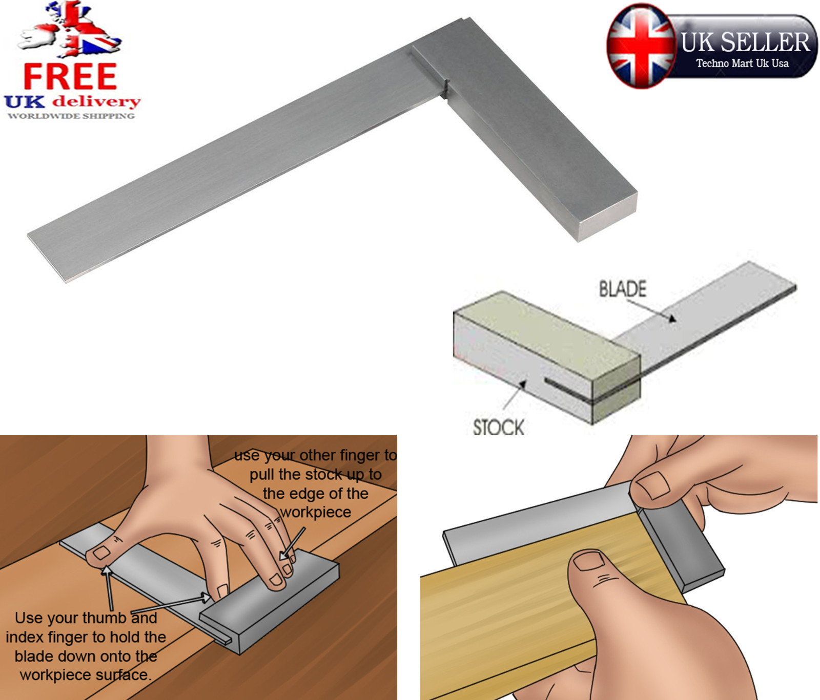 4" inch 100mm STEEL TRY SQUARE PRECISION RIGHT ANGLE MEASURE Engineer's ...