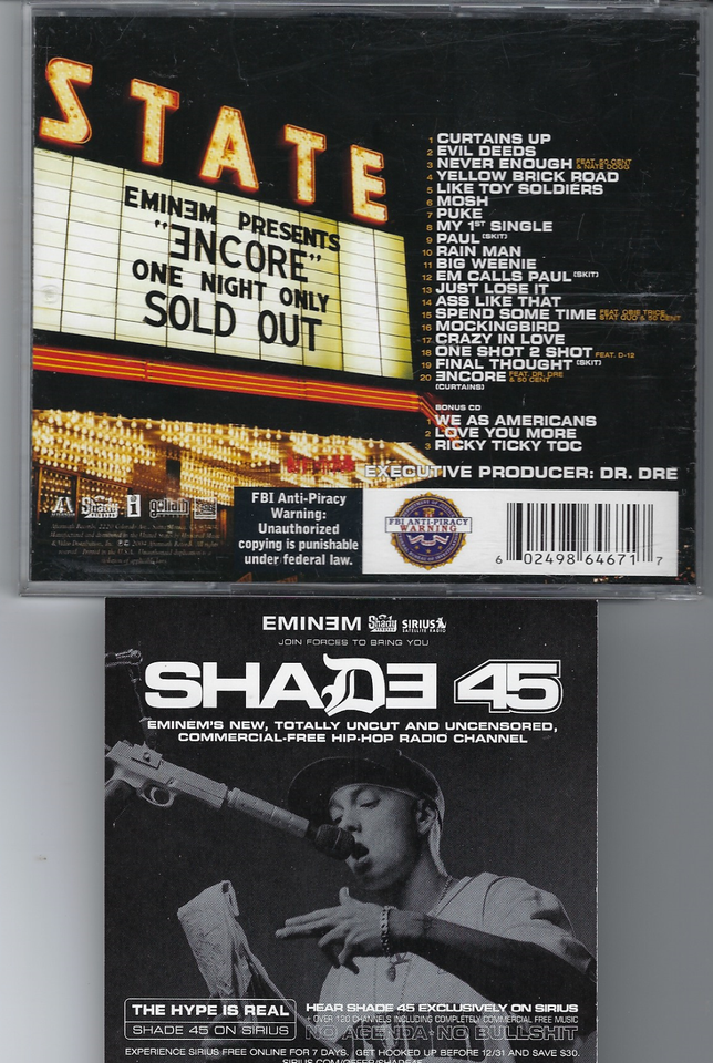 Eminem NM ENCORE CD WITH LIMITED BONUS CD THREE MORE TRACKS/COMPLETE ...