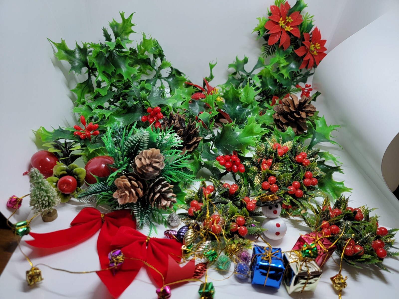 Vintage Christmas Decorations Plastic Holly Presents Etc. | eBay