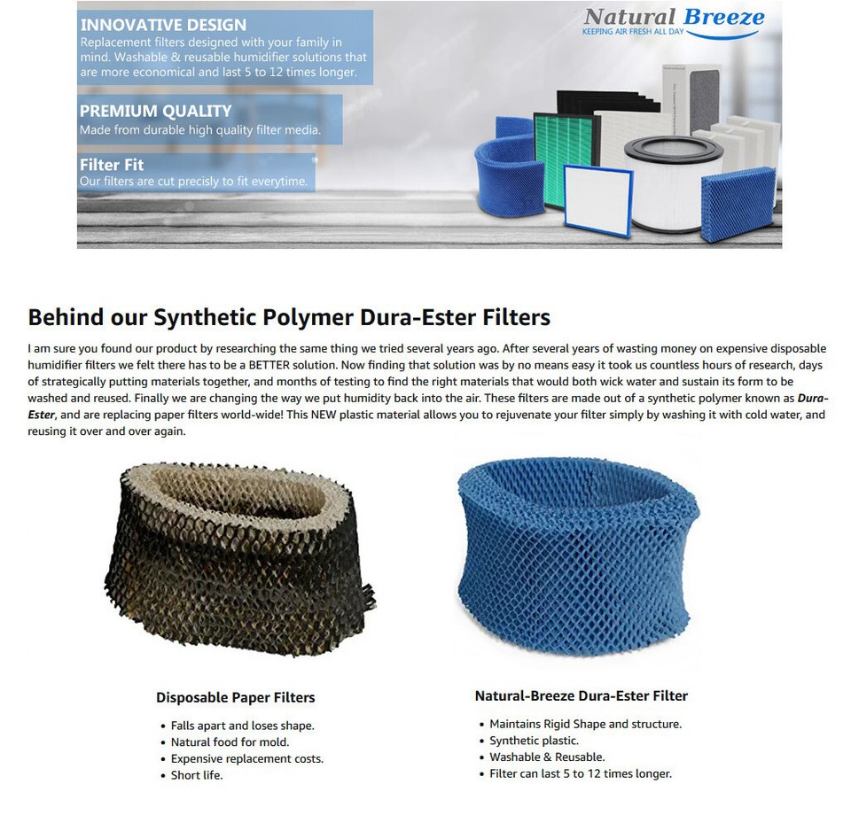 REUSABLE Humidifier Filter HWF62 Replaces H62 SF212 (A) Wick ...