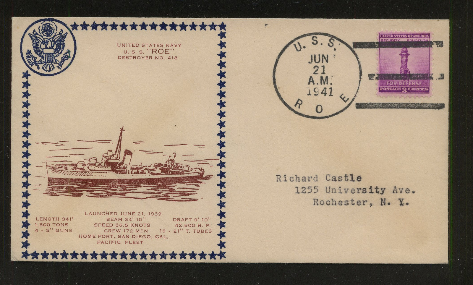 USS Roe, saw action in North Africa cachet cover JL0802 | eBay