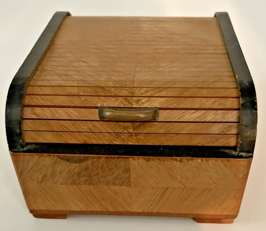 Vintage Small 4.25" Tambour Style Roll Top Wood Trinket Box MCM | eBay