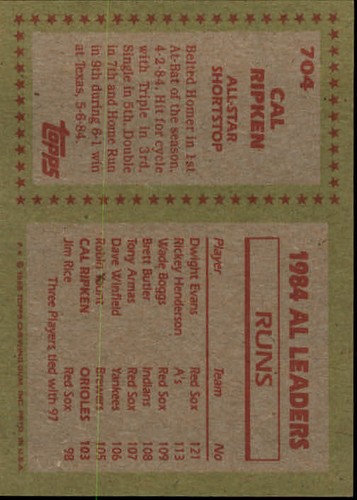 1985 Topps #704 Cal Ripken AS - NM-MT | eBay