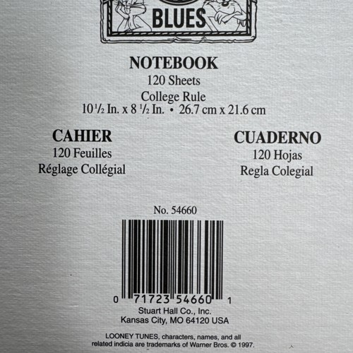 1997 Stuart Hall Looney Tunes Blues Bugs Bunny And Taz Spiral Notebook ...