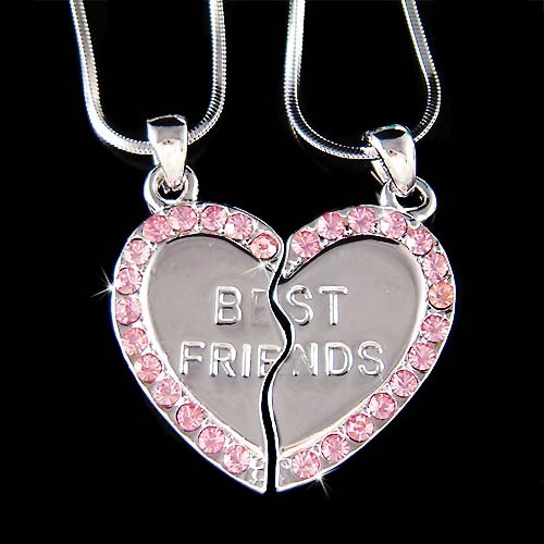 ~Pink Heart Engraved Best Friend~ made with Swarovski Crystal 2 Chains ...