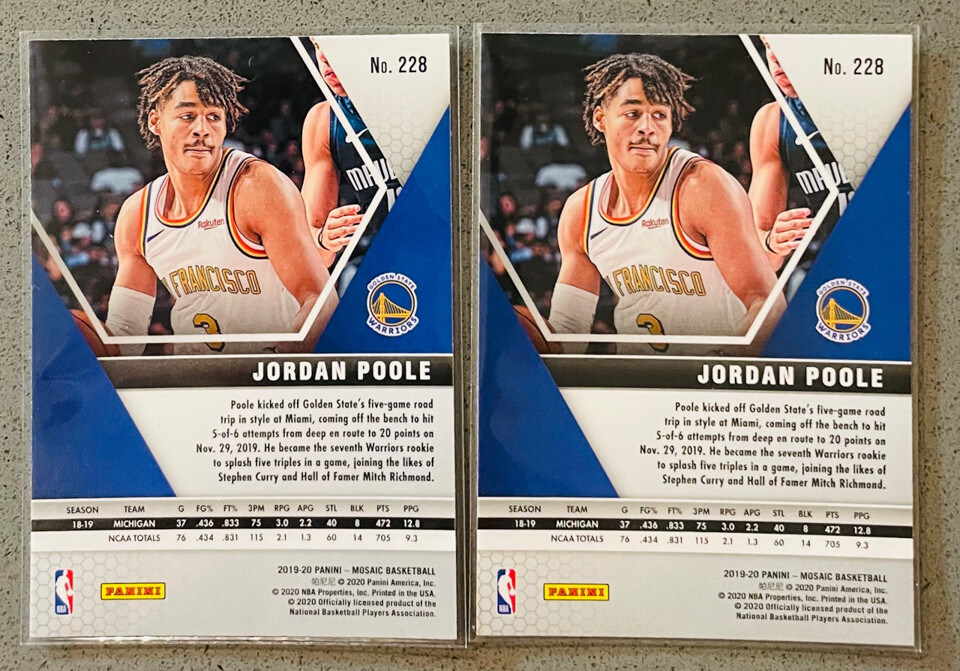 2 Lot 2019-20 Panini Mosaic Basketball #228 Jordan Poole Base Rookie RC ...