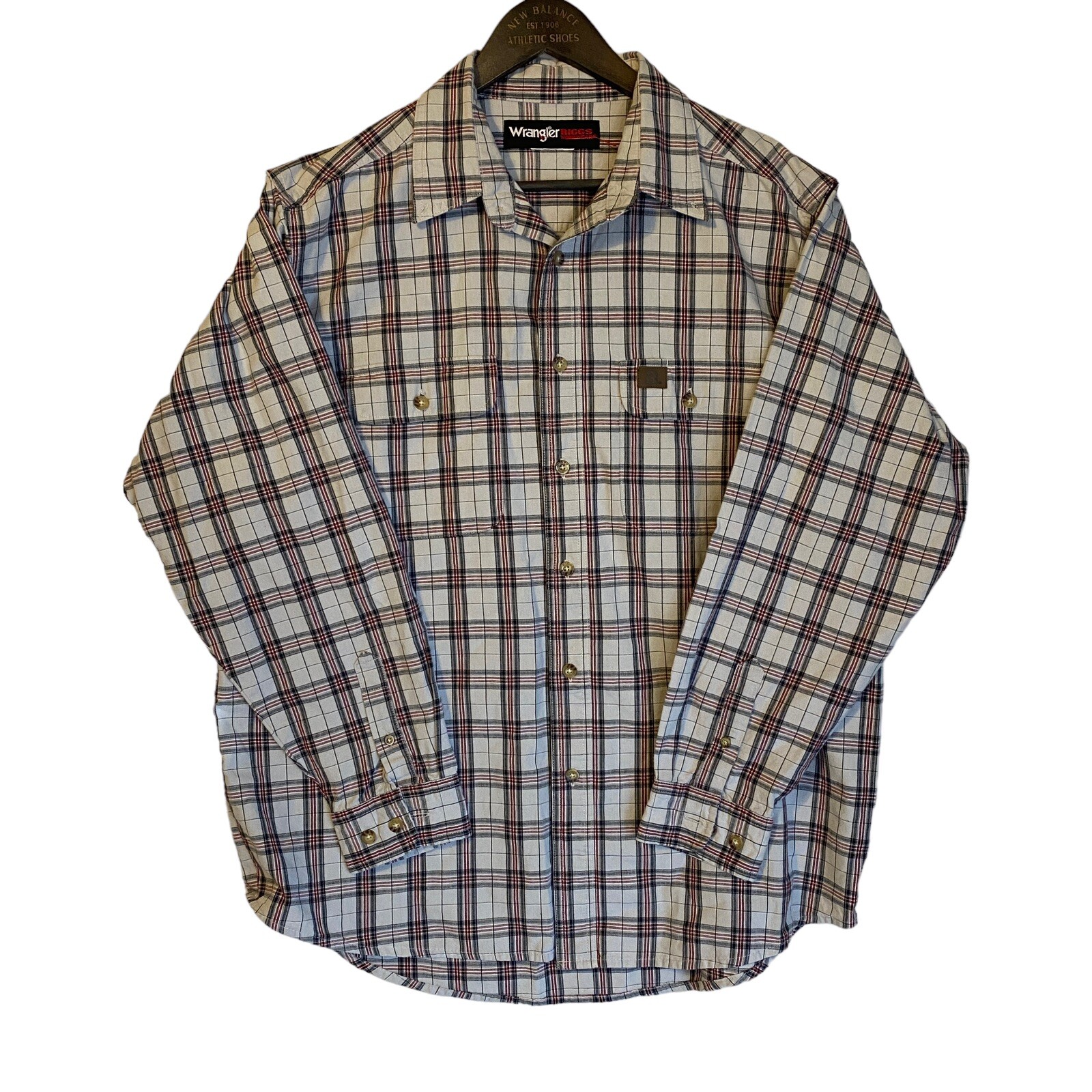 Wrangler Button Up Shirt Men XL Gray Plaid Check Western Riggs Workwear ...