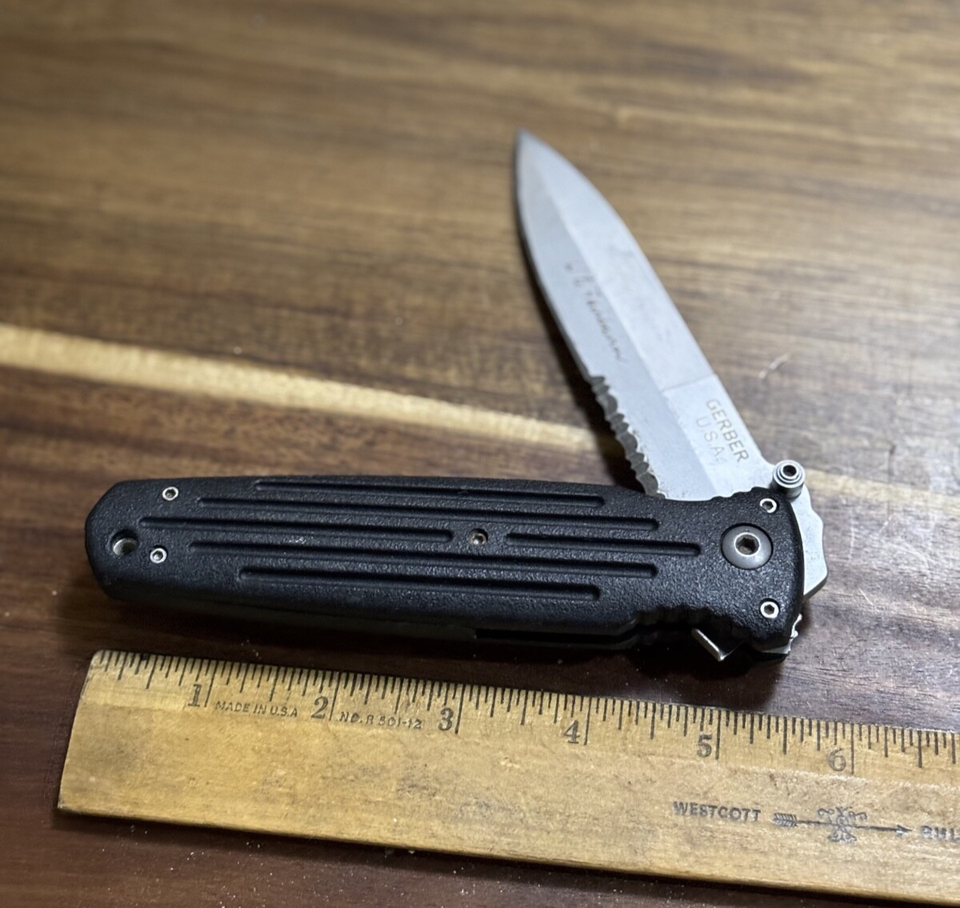BIG GERBER USA REX APPLEGATE COMBAT FOLDER KNIFE EDC RARE BLACK COVERT ...