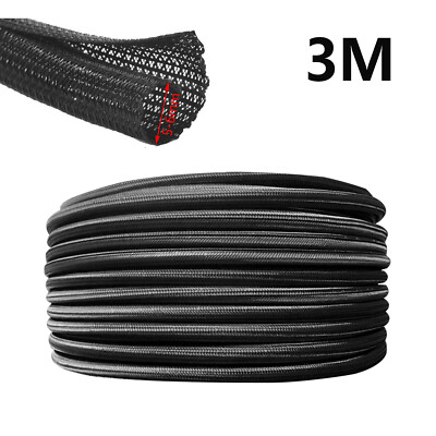 3-10M 5-32mm Black Braided Sleeving Cable Self Closing Wiring ...