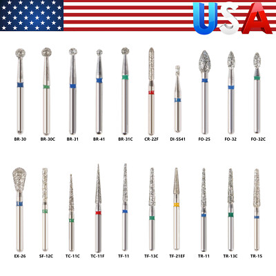 100* Dental Dentist Diamond Bur Bits Drill FG 1.6mm 20 Types Hot Burr ...