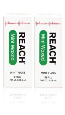 Johnson & Johnson Reach Mint Waxed Floss REFILL SPOOL 2 PK 200 Yds(NO ...
