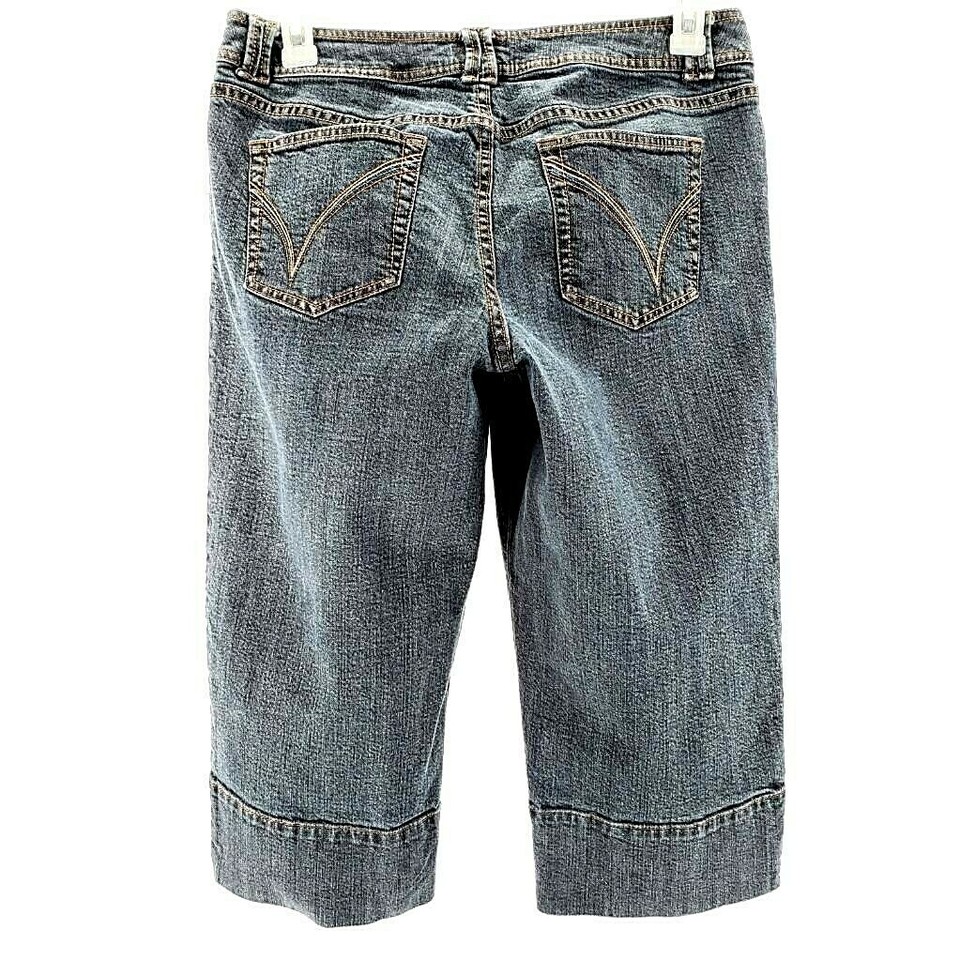 Venezia Womens Stretch Capri Jeans Blue Medium Wash Denim Stitched ...