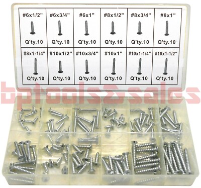 120pc Self Tapping Wood Screw Assortment Set Self Screw Drilling Carbon ...