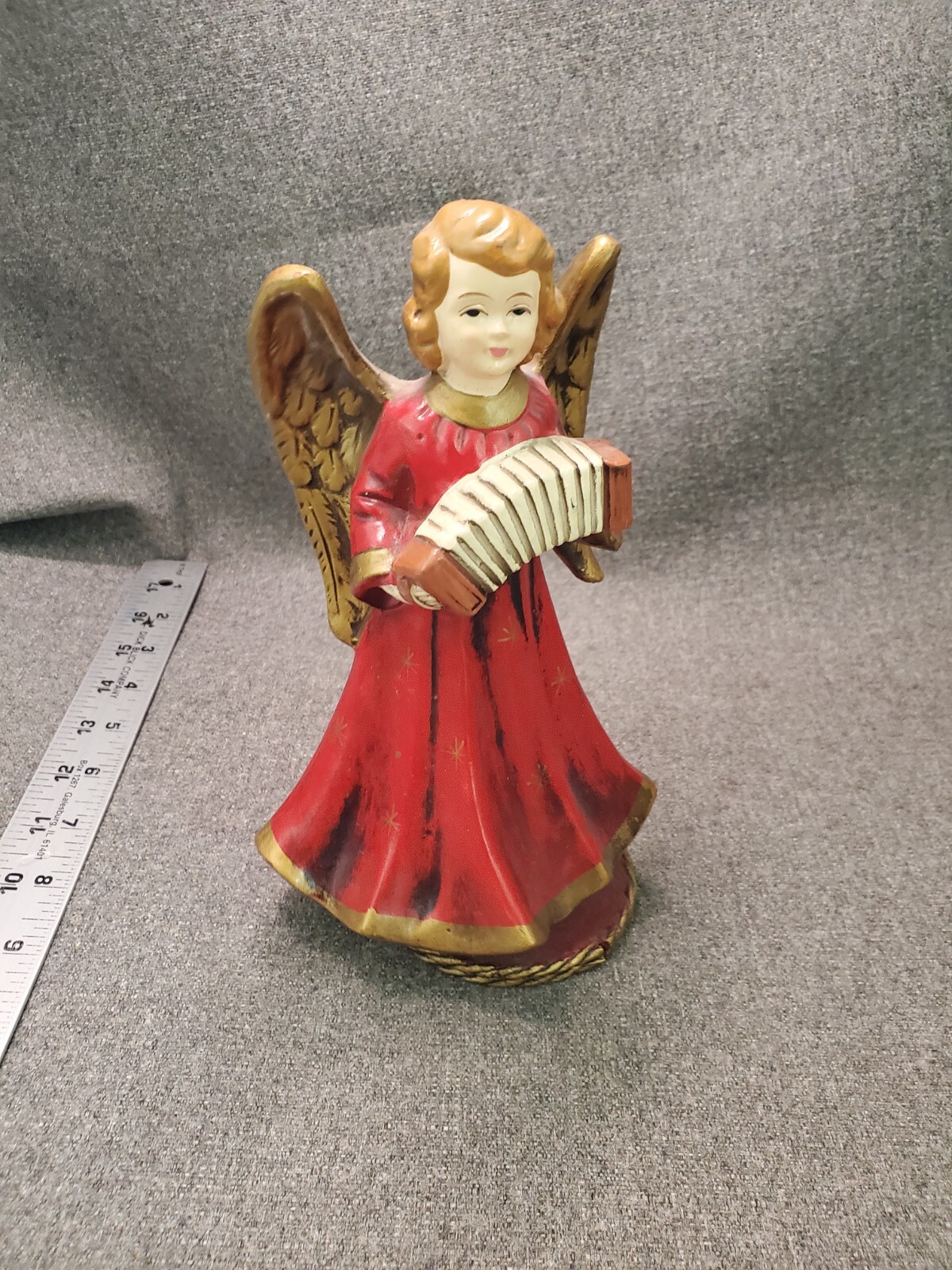 Vintage Paper Mache Angel Red Dress Playing Concertina Christmas Music ...