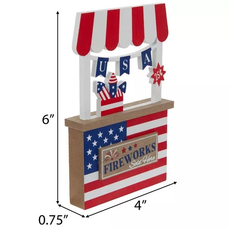 Patriotic Firework Wood Stand Booth 4th of July Tabletop Decor 6" | eBay