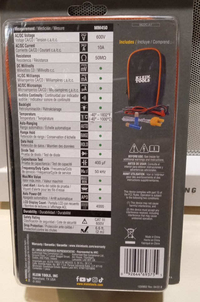 Klein Tools Auto Ranging Slim Digital Multimeter Mm450 - New In ...