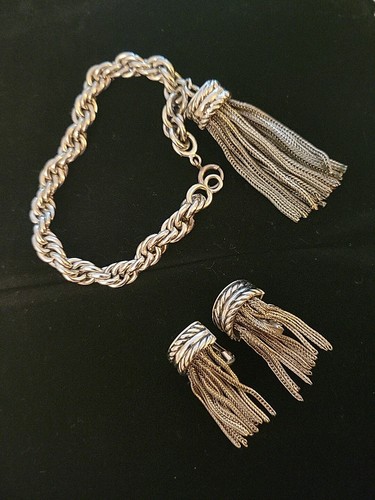 Vintage signed WHITING and DAVIS Silver Tone tassel rope Bracelet ...