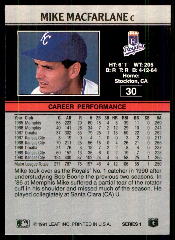 1991 Leaf Mike Macfarlane Baseball Cards #30 | eBay