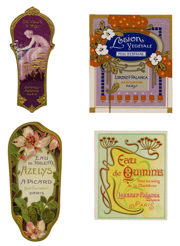 FOUR ORIGINAL VINTAGE FRENCH PERFUME LABELS, 1890s to 1930s | eBay