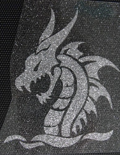 BM247 DRAGON IRON ON transfer patch glitter foil silver 2.7 inches long ...