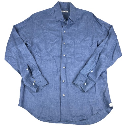 Loro Piana Made in Italy 100% Linen Blue Button Up Shirt XXL 2XL | eBay