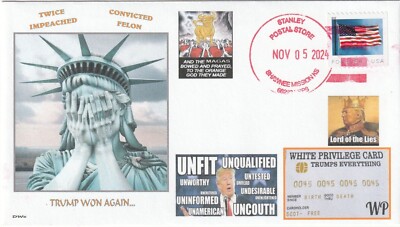 TRUMP WINS- LADY LIBERTY CRYING - FLAG ELECTION DAY HAND CANCEL-(FDC ...