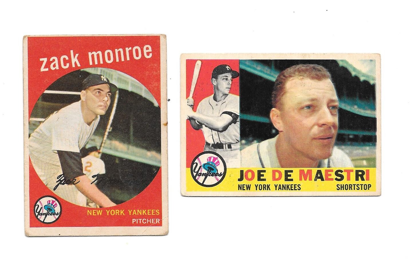 New York Yankees Baseball Cards- 1959 Zack Monroe and 1960 Joe ...