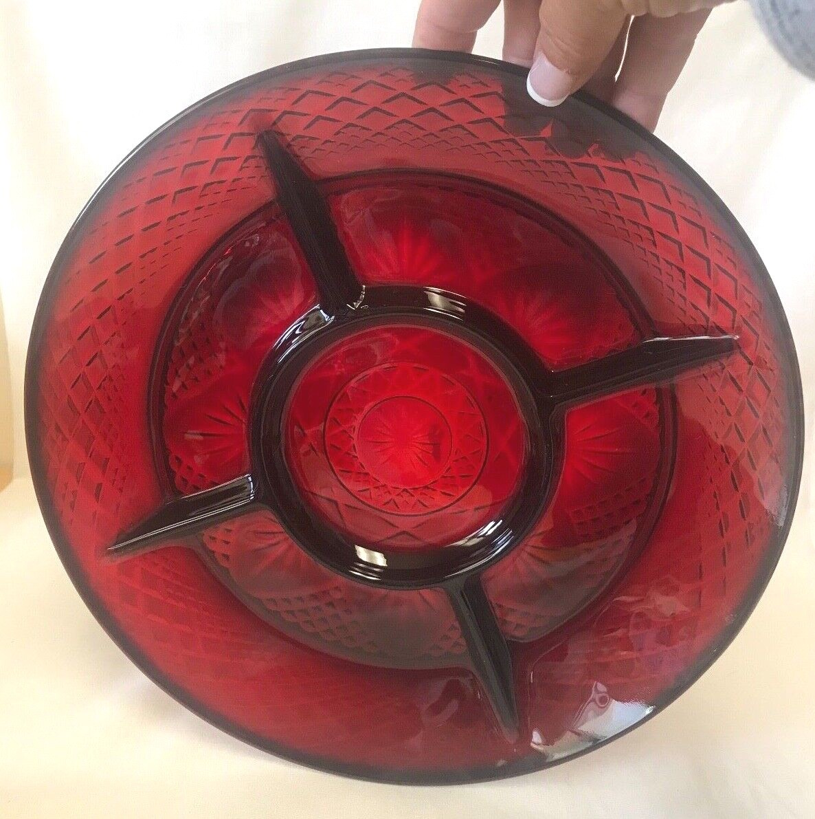 Vintage Avon Collection Ruby Red Divided Relish Candy Tray Dish Serving ...